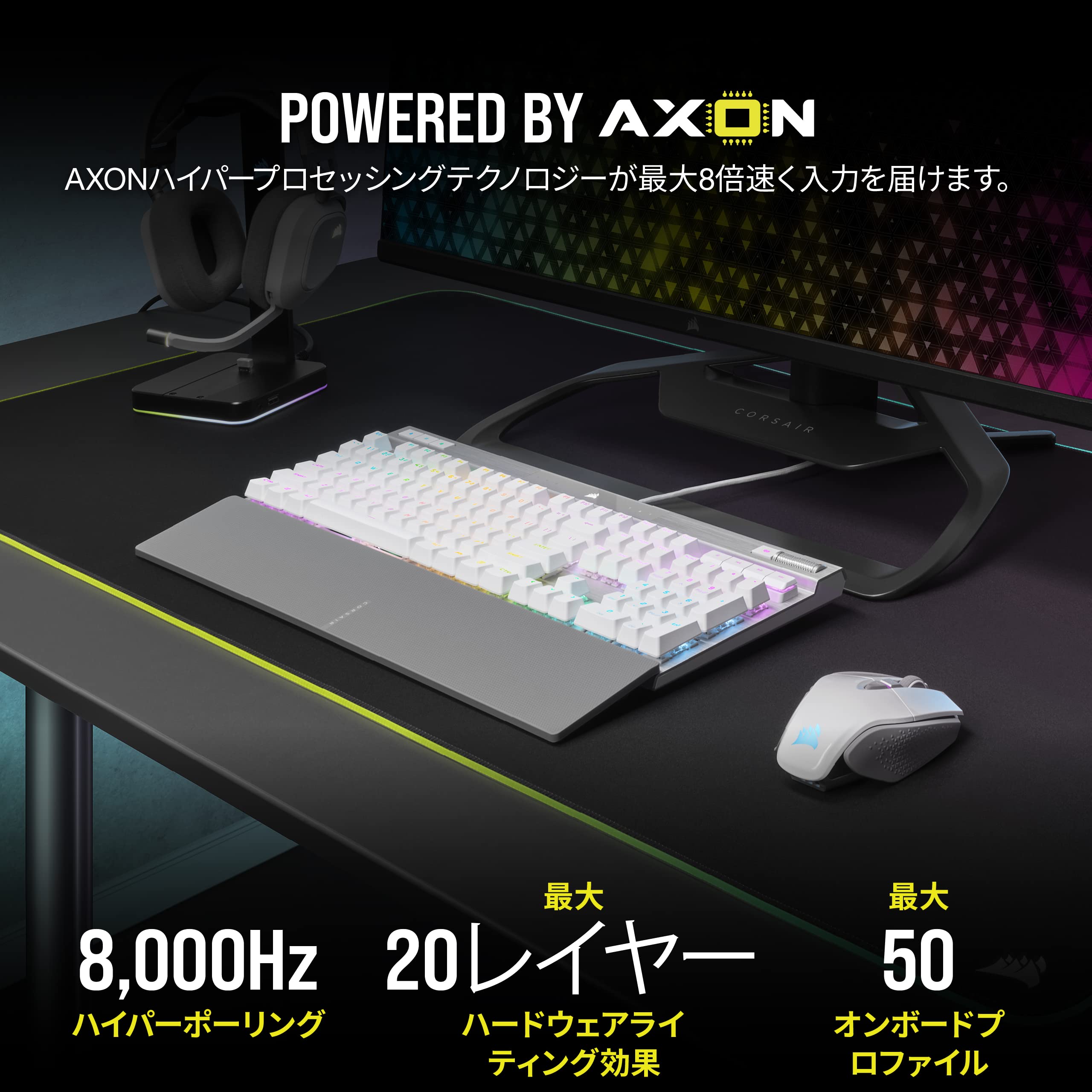 CORSAIR CH-910951A-JP USB K70 RGB PRO White Gaming Keyboard, 2022 Model, Uses Our Own OPX Axis, 8,000 HZ, Polling Rate Compatible, Removable Palm Rest