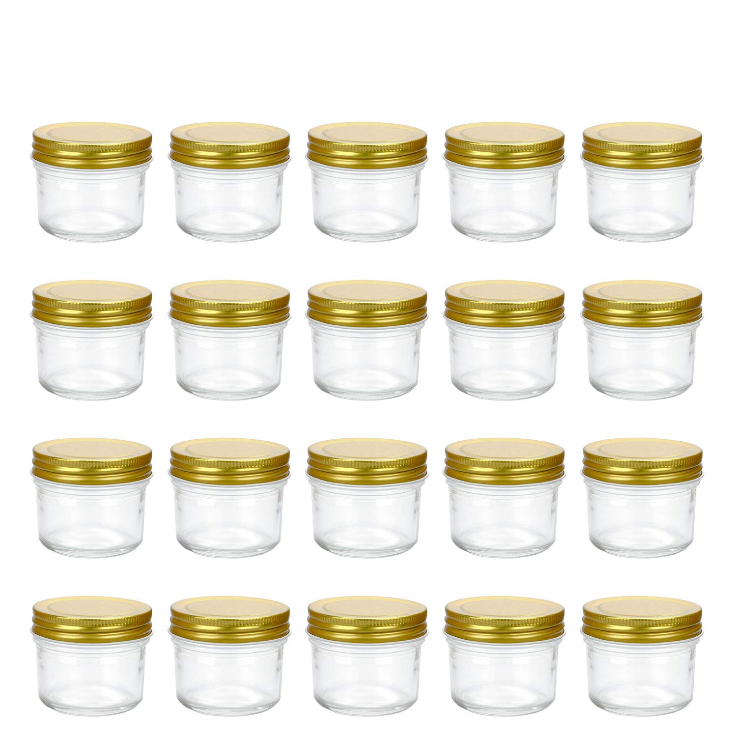Encheng 4 oz Clear Glass Jars With Lids(Golden),Small Spice Jars For Herb,Jelly,Jams,Wide Mouth Mason Jars Canning Jars For Kitchen Storage 20 Pack