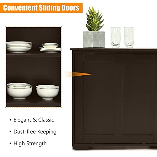 GORELAX Buffet Cabinet with Storage, Stackable Kitchen Sideboard w/Sliding Doors, Storage Cupboard w/Adjustable Shelves, Console Table, Narrow Buffet Table for Dining Living Room (Espresso)