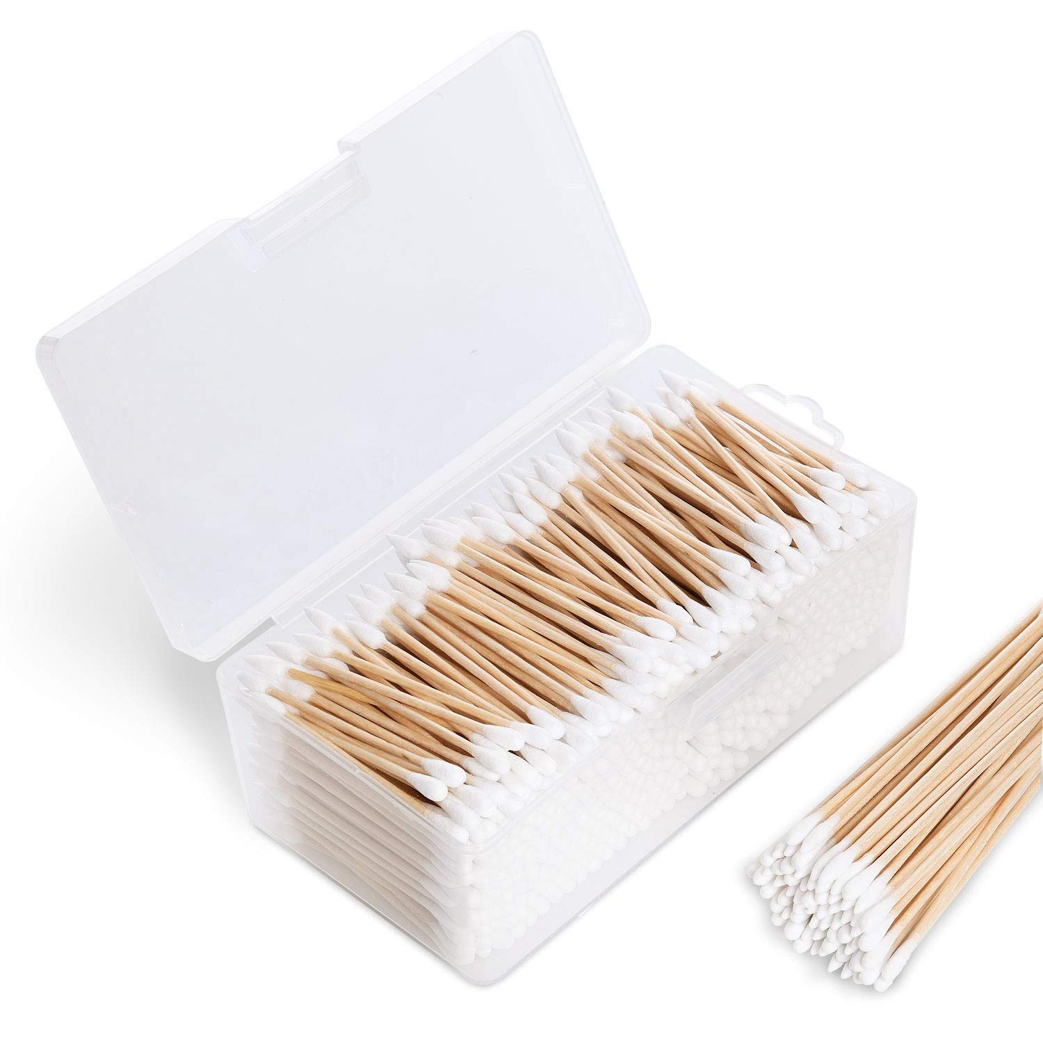 Cotton Swabs 500 Pieces with Wooden Handles Cotton Tip for Gun Cleaning Jewelry Ceramics Electronics in Storage Case