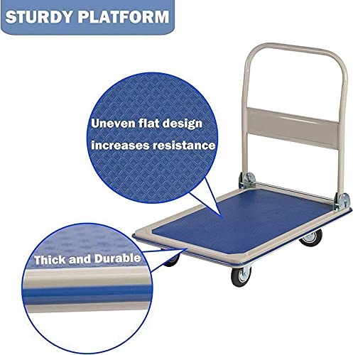 Folding Platform Cart Heavy Duty Hand Truck Moving Push Flatbed Dolly Cart for Warehouse Home Office, 660 lbs Weight Capacity
