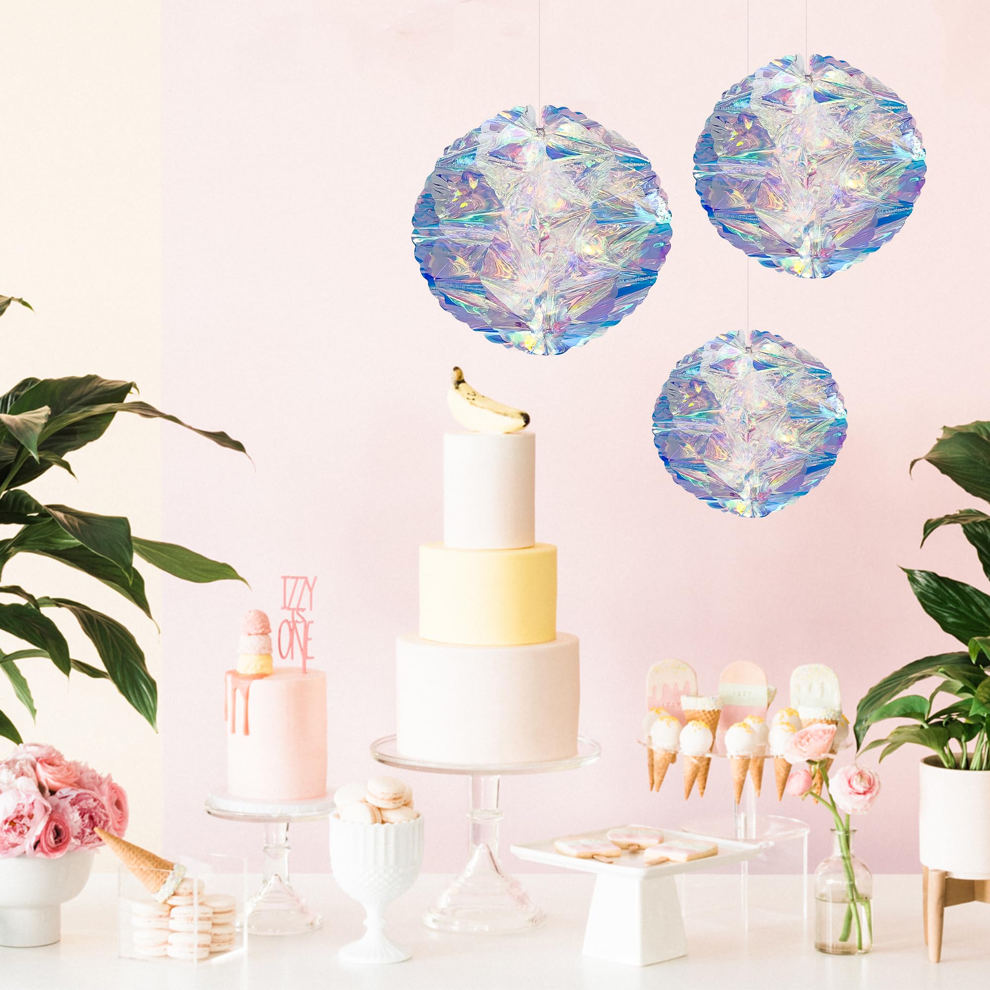Iridescent Honeycomb Ball Decorative Hanging Ornaments Shiny Iridescent Foil Ceiling Hanging Flowers for Bridal Shower Wedding Birthday Theme Party Decoration