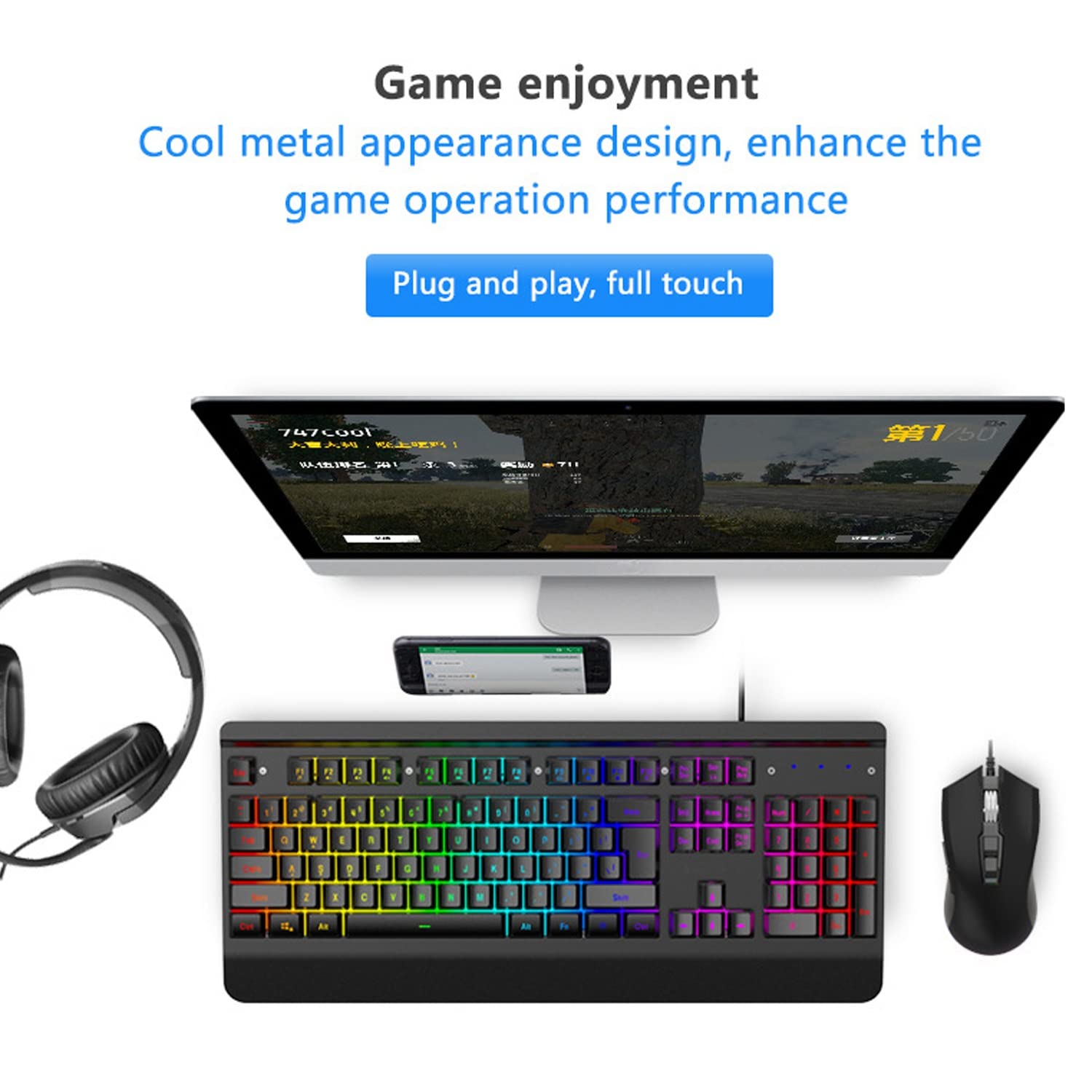 EXHNLE Keyboard and Mouse Combo Backlit, Illuminated Full-Size Keyboard and Mouse, with 104 Key Computer PC Gaming Keyboard for PC/Laptop