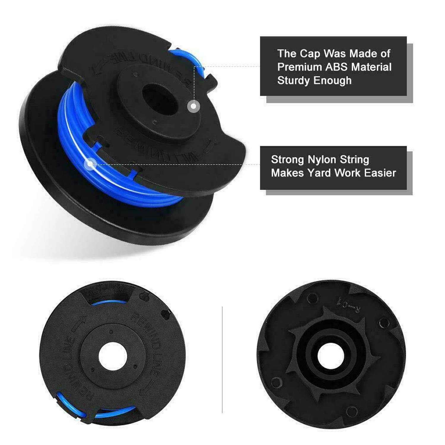 ConPus AC14RL3A String Trimmer Replacement Spool Line with 522994001 Cap for Ryobi One+ 24V, 18V, and 40V Cordless Trimmers, 0.065" Autofeed Replacement Spool (6 Spools + 1 Caps)