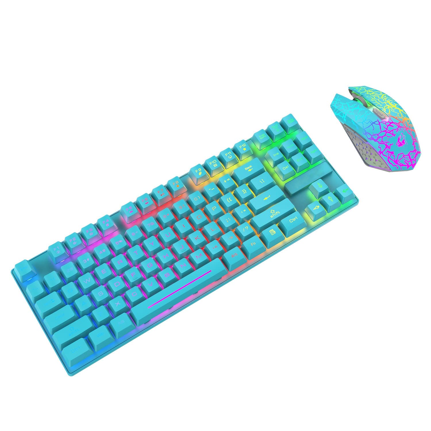 EXHNLE RGB Gaming Mouse and Keyboard, 87 Keys Gaming Keyboard and Mouse Combo, 87 Keys USB Ergonomic Keyboard, for PC Computer Gamer (Color : Blue)