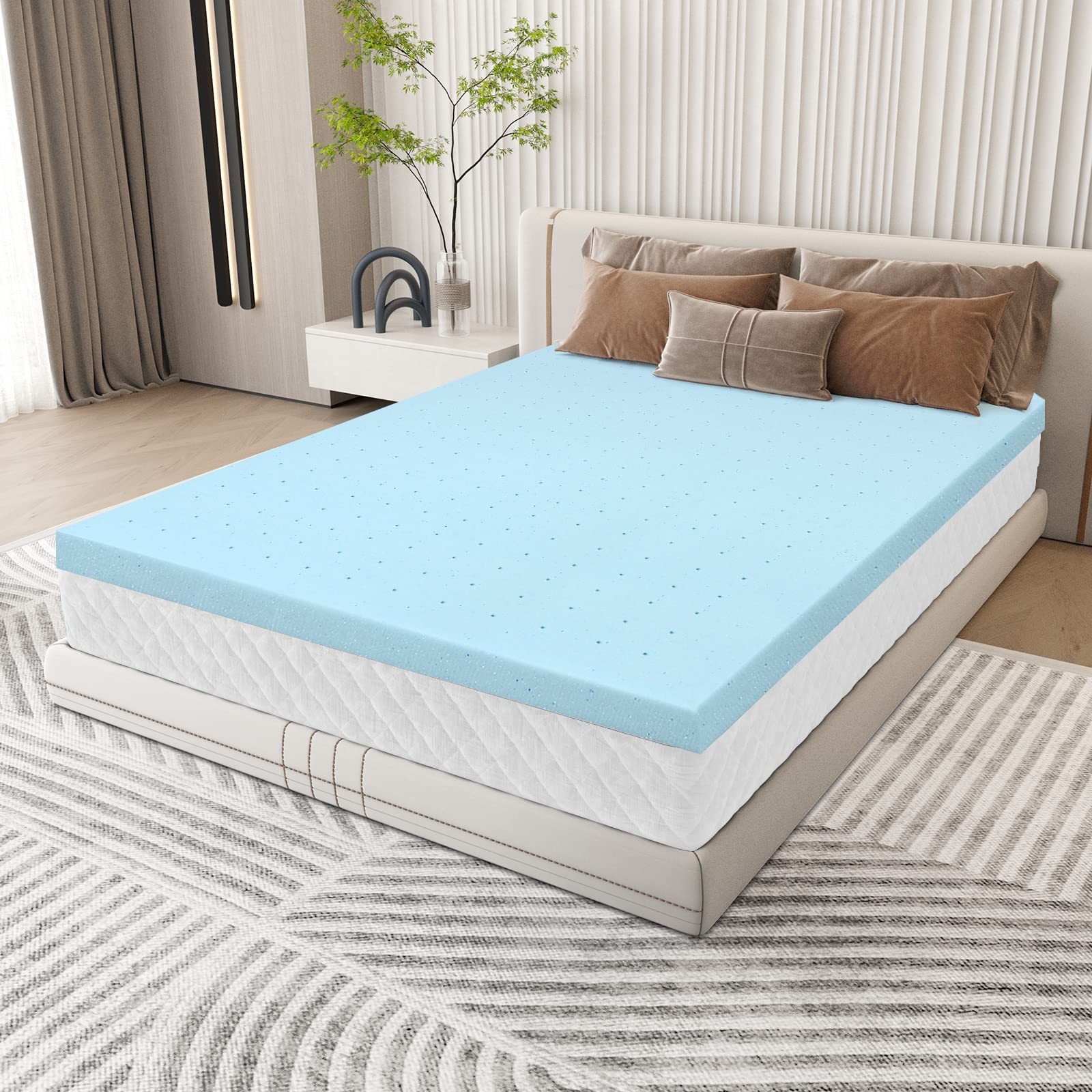 GOFLAME 4 Inch Memory Foam Mattress Topper King, Ventilated Gel-Infused Bed Mattress Topper, CertiPUR-US Certified, Comfort Body Support & Pressure Relieving