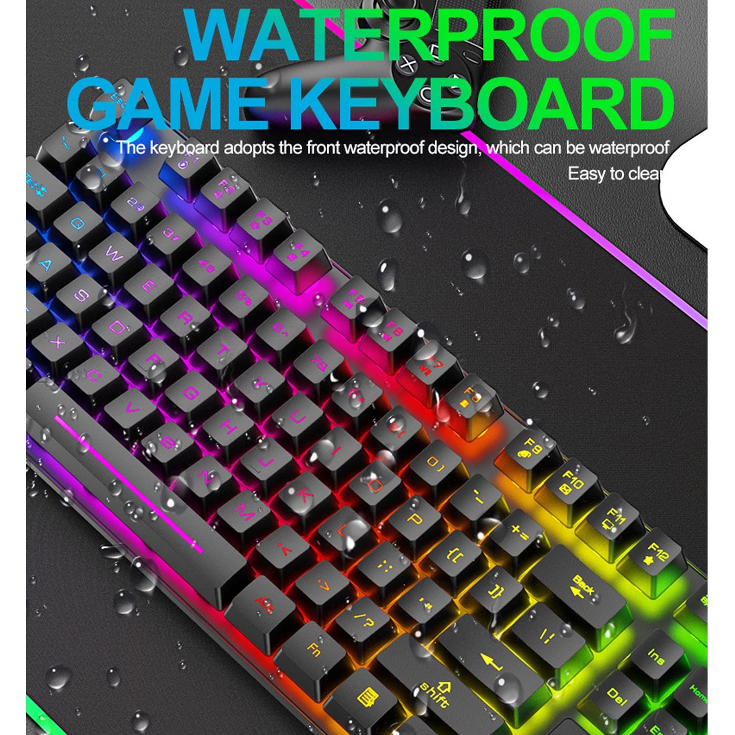 EXHNLE RGB Gaming Mouse and Keyboard, 87 Keys Gaming Keyboard and Mouse Combo, Wired LED Rainbow Backlit Keyboard, Keyboard and Mouse Gaming for PC Laptop (Color : Black)