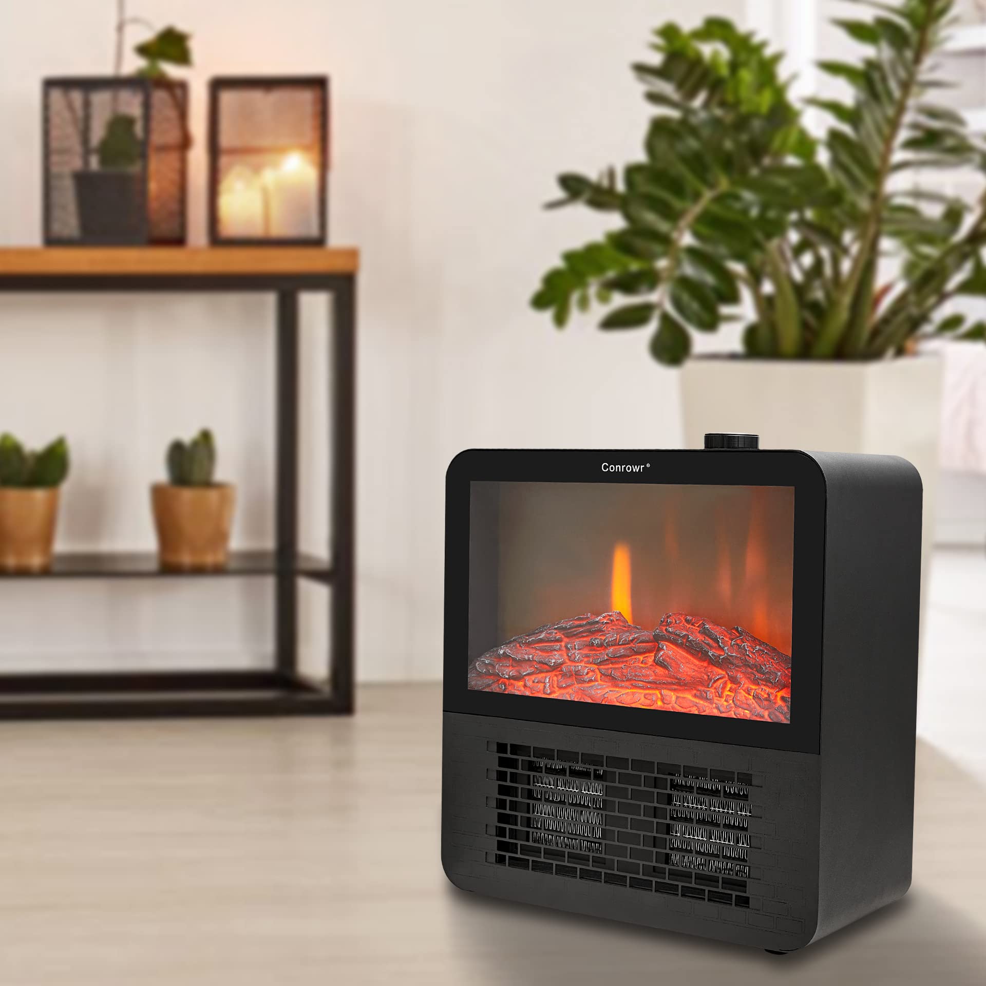 CONROWR 17inch Recessed Electric Fireplace Plug-in Heater, Recessed Freestanding Fireplace, Adjustable Flame Brightness Speed, Low Noise, 1600 Watts, Black