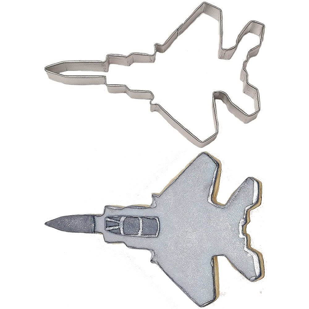 Fighter Jet Cookie Cutter 4.75 Inch - Made in the USA β R&M Cookie Cutters Stainless Steel Fighter Jet Cookie Mold