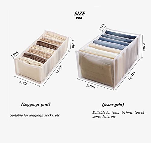 FLOODKING Wardrobe Clothes Organizer, 2Pcs Foldable Washable Drawer Storage Boxes With 7 Compartments, High Capacity Grids Closet Dividers for Underwear, Socks, T-shirts, jeans (large, White)