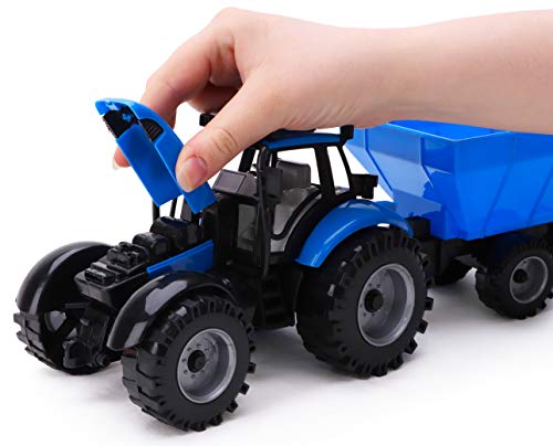 Toyland® Friction Powered Farm Tractor with Trailer - Childrens Farm Toys (Blue Tractor & Trailer)