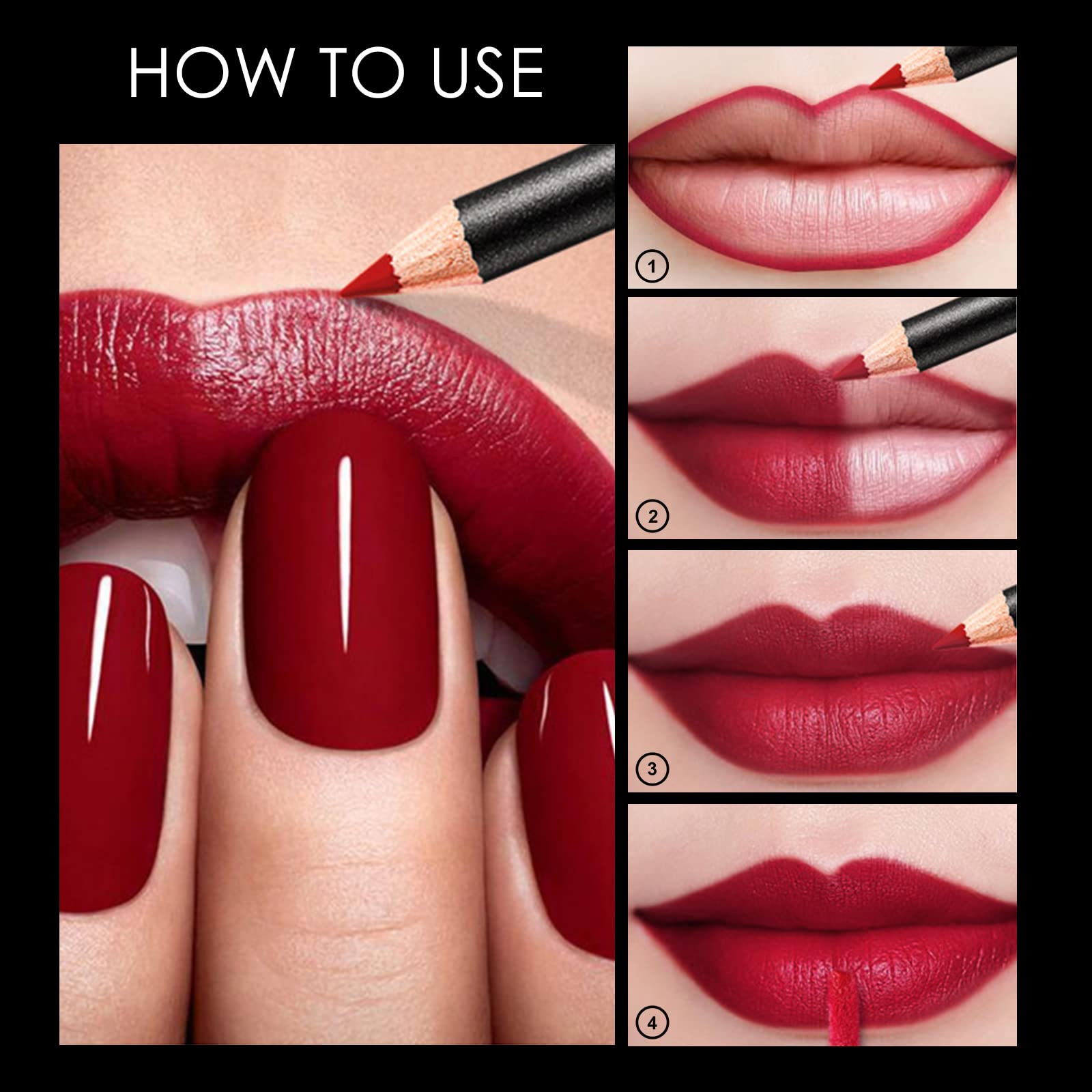 Erinde Dark Red Lip Liner Lipstick - Makeup Set, Long-Lasting Non-Stick Cup Velvet Lipstick Matte Kit - Not Fade Waterproof Lip liner Kit for Daily Makeup #08