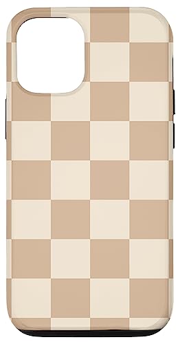 iPhone 14 Pro Light Beige Brown Checkered Aesthetic Big Tan Checkerboard Case