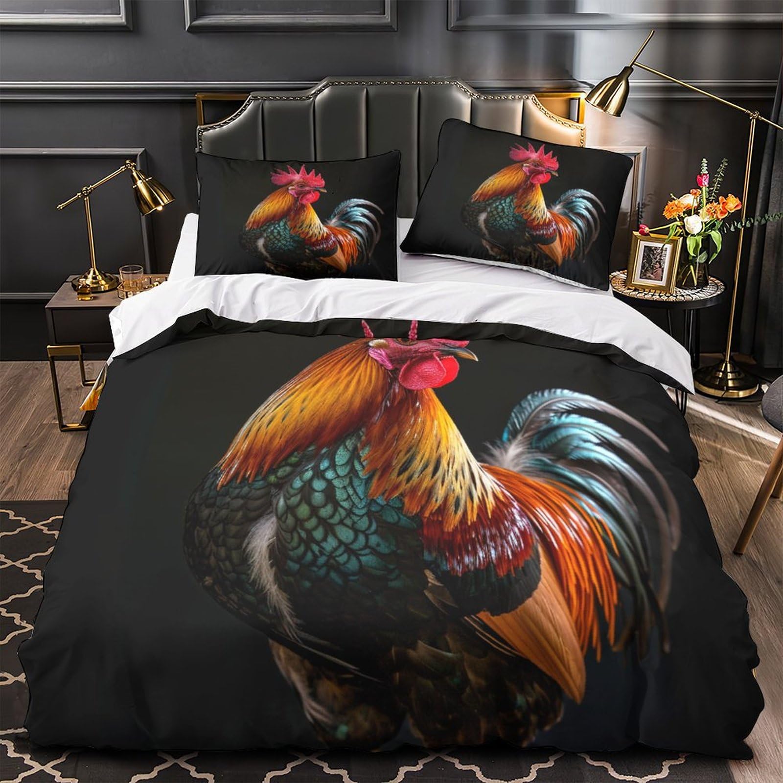 ERGTT Big Rooster 3D Print Birds Comforter Covers for Boys Girls Quilt Cover Duvet Cover Bedding Set with Zipper Closure with Pillow Cases Soft Microfiber 3 Pieces Queen(228x228cm), Style-3