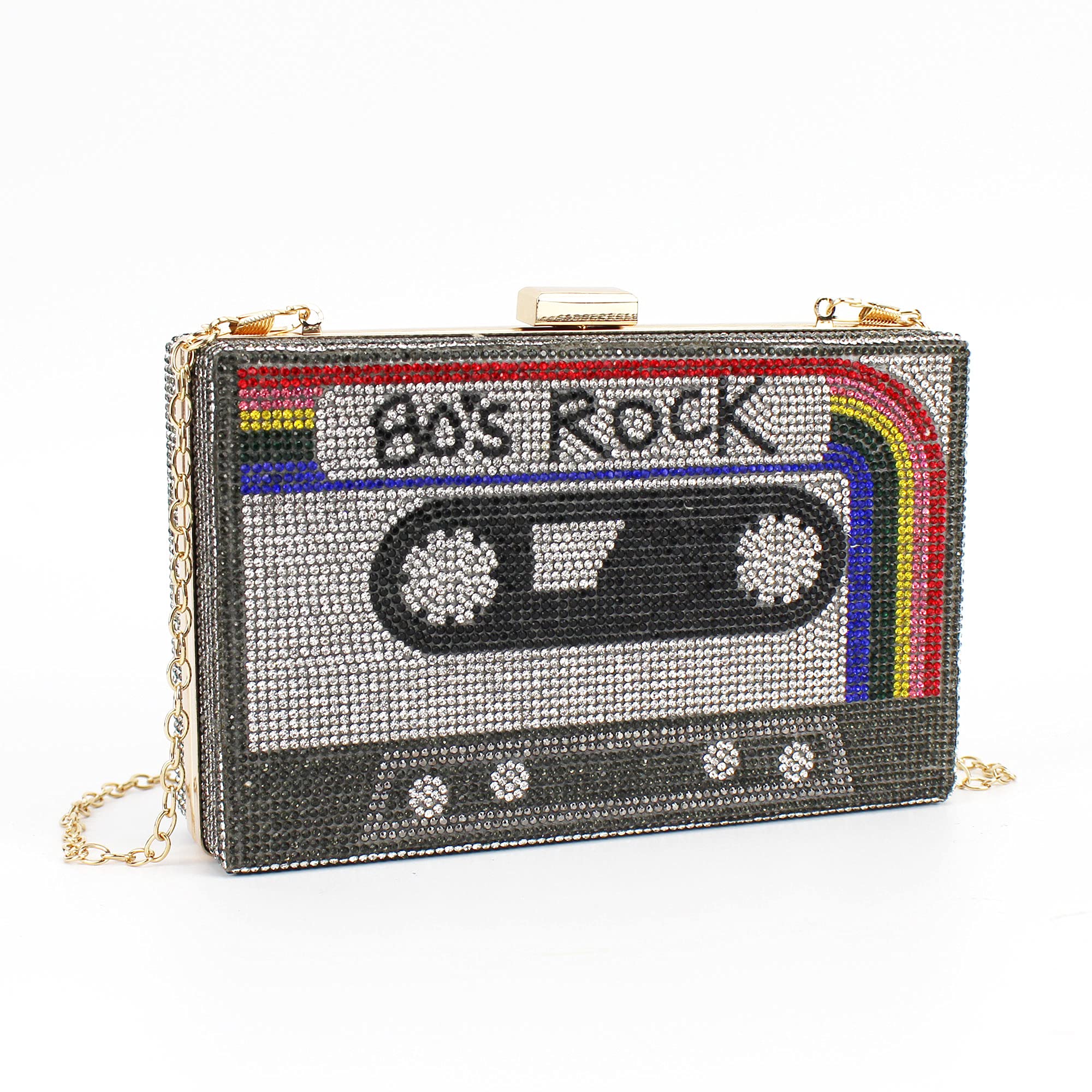 Women Retro Radio Shape Crossbody Bag PU Leather Vintage Evening Clutch Purses (A-Dark Grey)