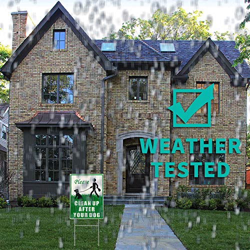 HISVISION Please Clean Up After Your Dog 2 Pack, 12" x 9" Yard Sign with Metal Wire H-Stakes, UVresistance, Waterproof, Non-Fading, Easy to Install No Pooping Dog Lawn Sign- Double Sided