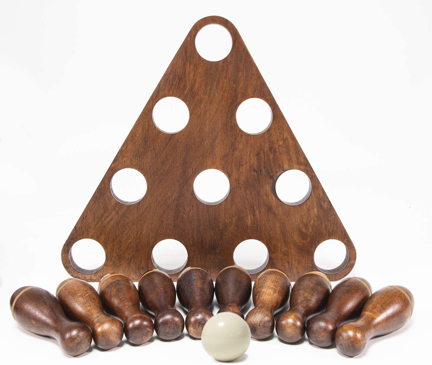 YDDS Shuffleboard Bowling Pin Set with 10 Pcs Premium Hardwood Bowling Pins Durabel Triangular Pinsetter Resin Bowling Ball and Carrying Bag, Fun for Shuffleboard Games