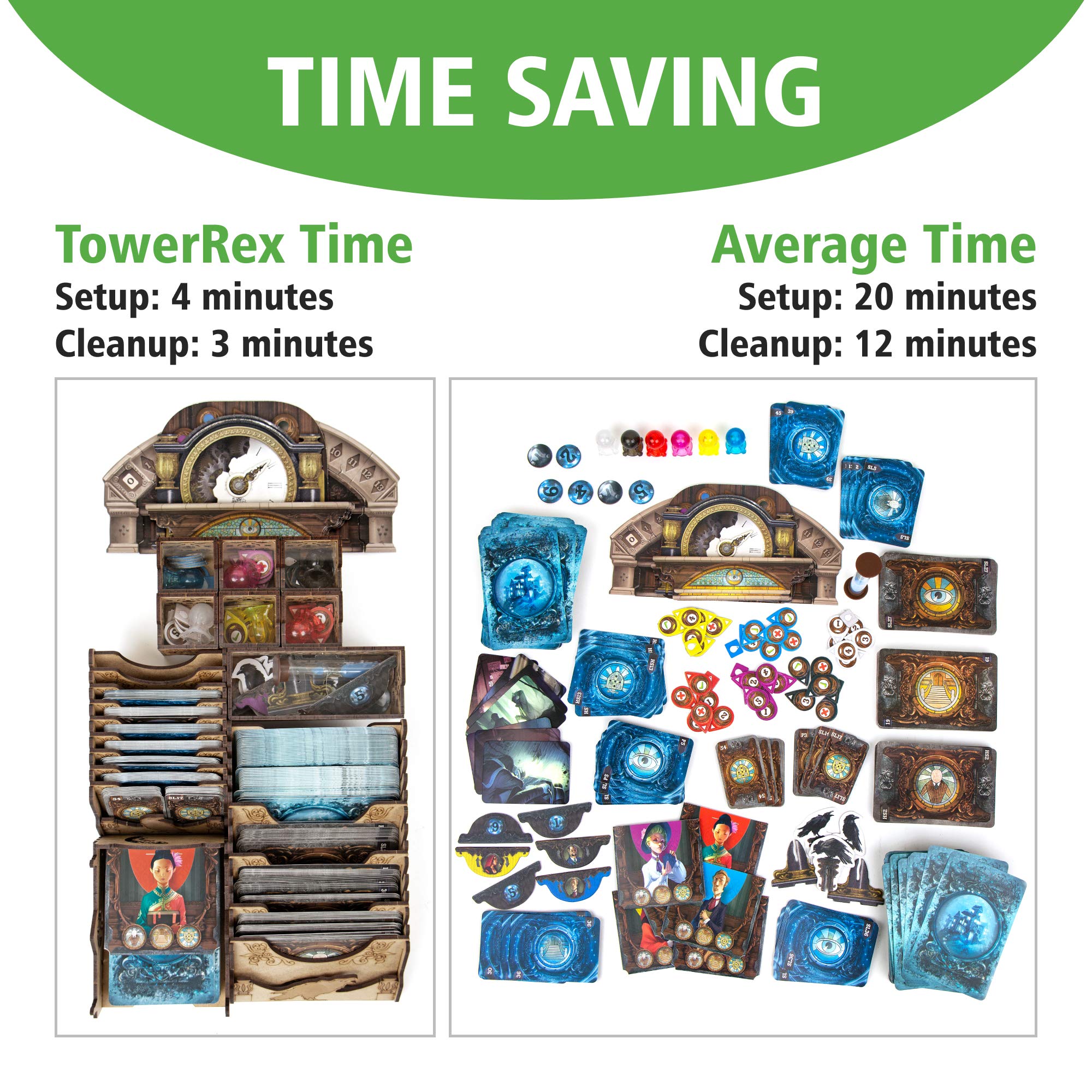 TowerRex Organizer for Mysterium board game, Mysterium Hidden Signs expansion, Mysterium Secrets And Lies expansion Box Insert