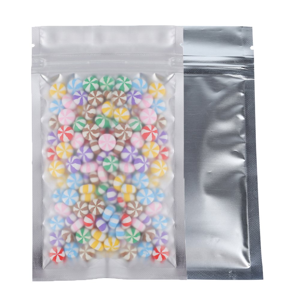 Clear Window Flat Colored Metallic Foil Zipper Seal Bag (100 Pack) (Silver, Flat | 1.5oz)