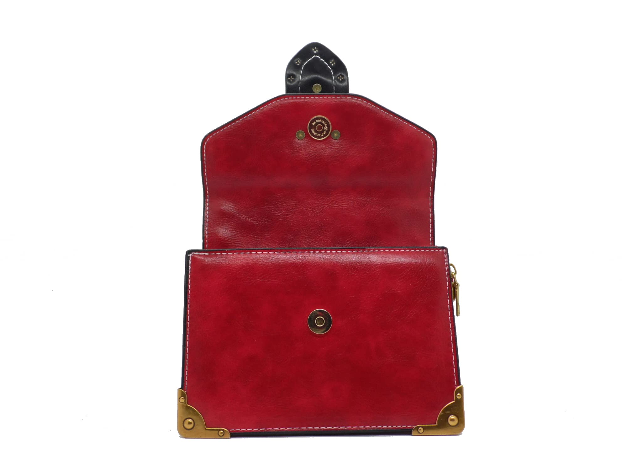Women Vegan Faux Leather Regal Design Lion Head Handbag Crossbody Purse Bag (Red)