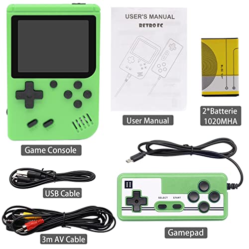 LARSEBEI Retro Handheld Game Console, 3.0-Inch Portable Video Game Console for Kids with 800 Classical FC Games,1020mAh Rechargeable Battery,Supports Two Players and Connects to TV (Green)