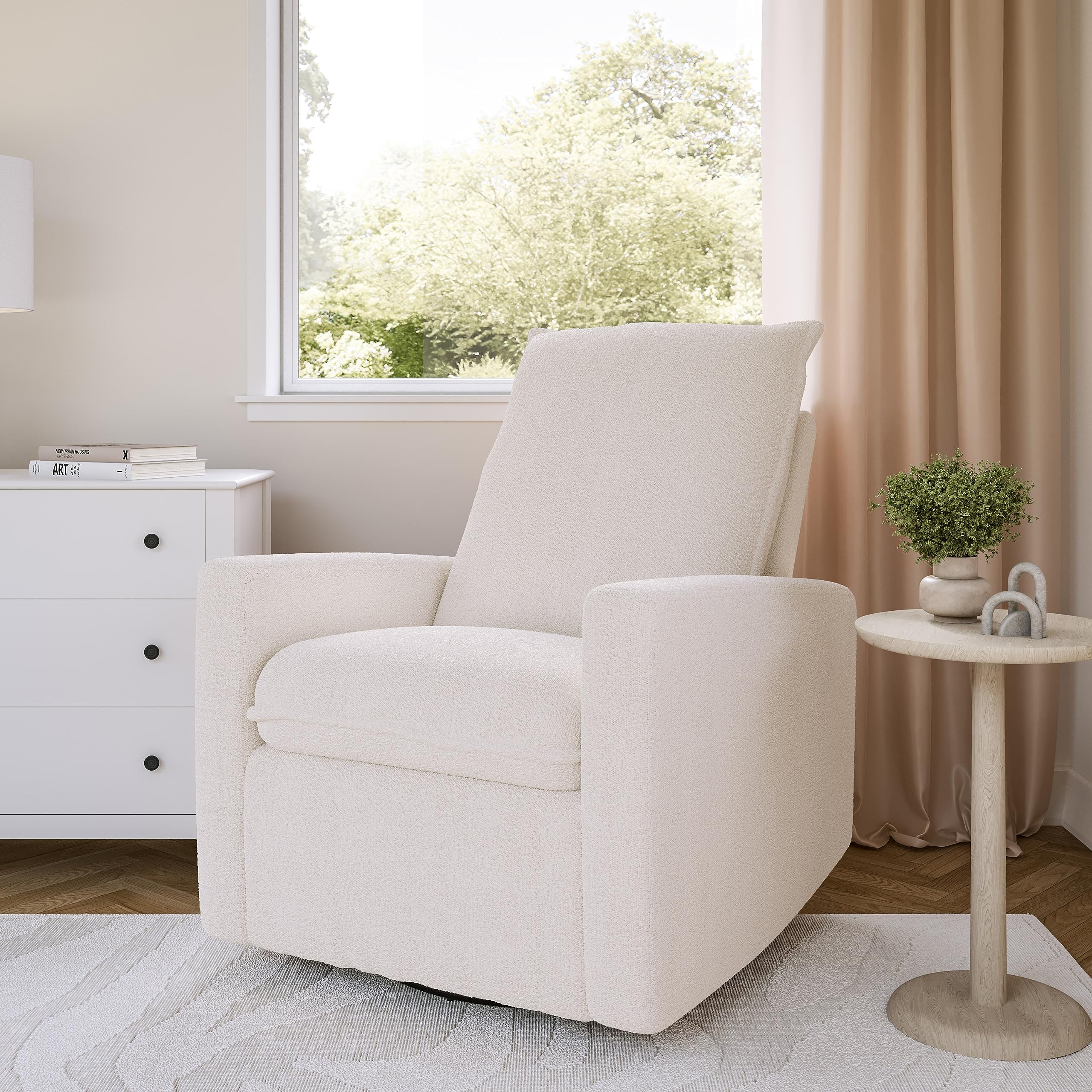 CorLiving Caillie White Boucle Fabric Upholstered Contemporary Glider Recliner Chair