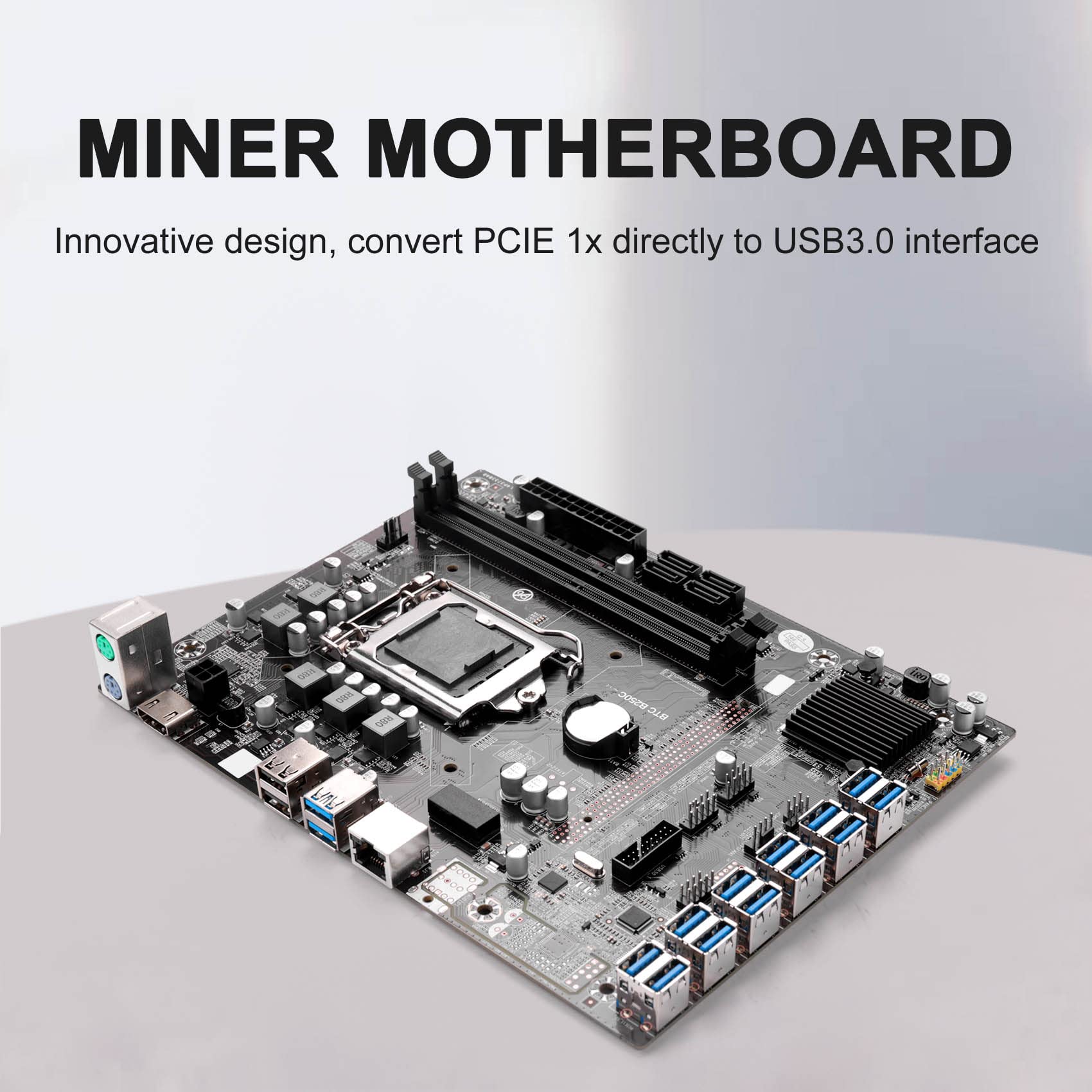Exogio B250C BTC with Cable+ Cable 12XPCIE to USB3.0 GPU Slot LGA1151 Support DDR4 DIMM