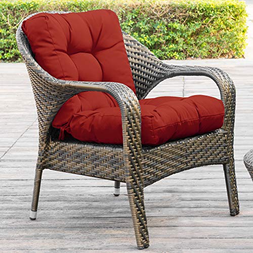 QILLOWAY Outdoor Seat/Back Chair Cushion Tufted Pillow, Spring/Summer Seasonal Replacement Cushions - Set of 2 (Red)