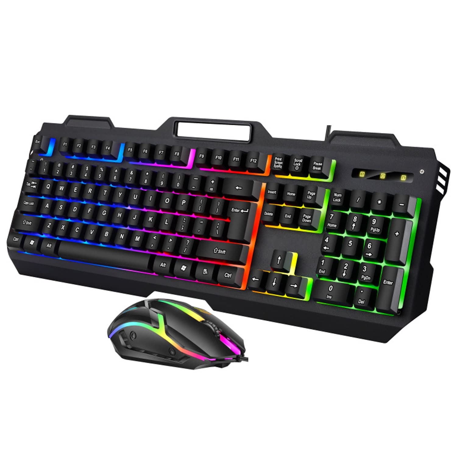 EXHNLE Gaming Keyboard and Mouse Set, LED Backlit Mechanical Feel Business Office Keyboard, with 104 Key Computer PC Gaming Keyboard for PC/Laptop