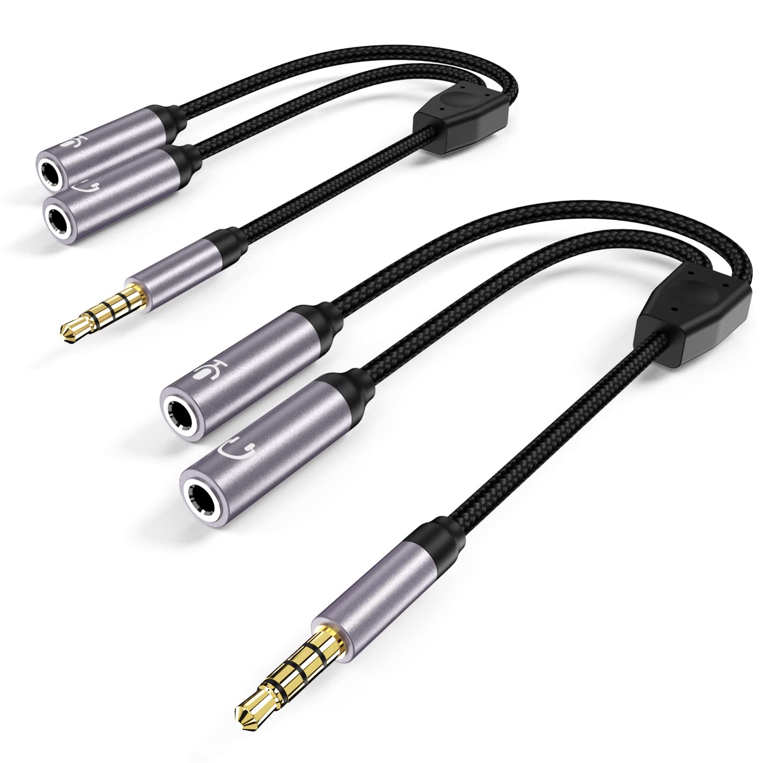 Paloxy 3.5mm Combo Audio Adapter Cable(2 Pack) Compatible for PS4,PS5,Xbox One S,for Switch,Tablet,Mobile Phone,PC Gaming Headsets and New Version Laptop Grey