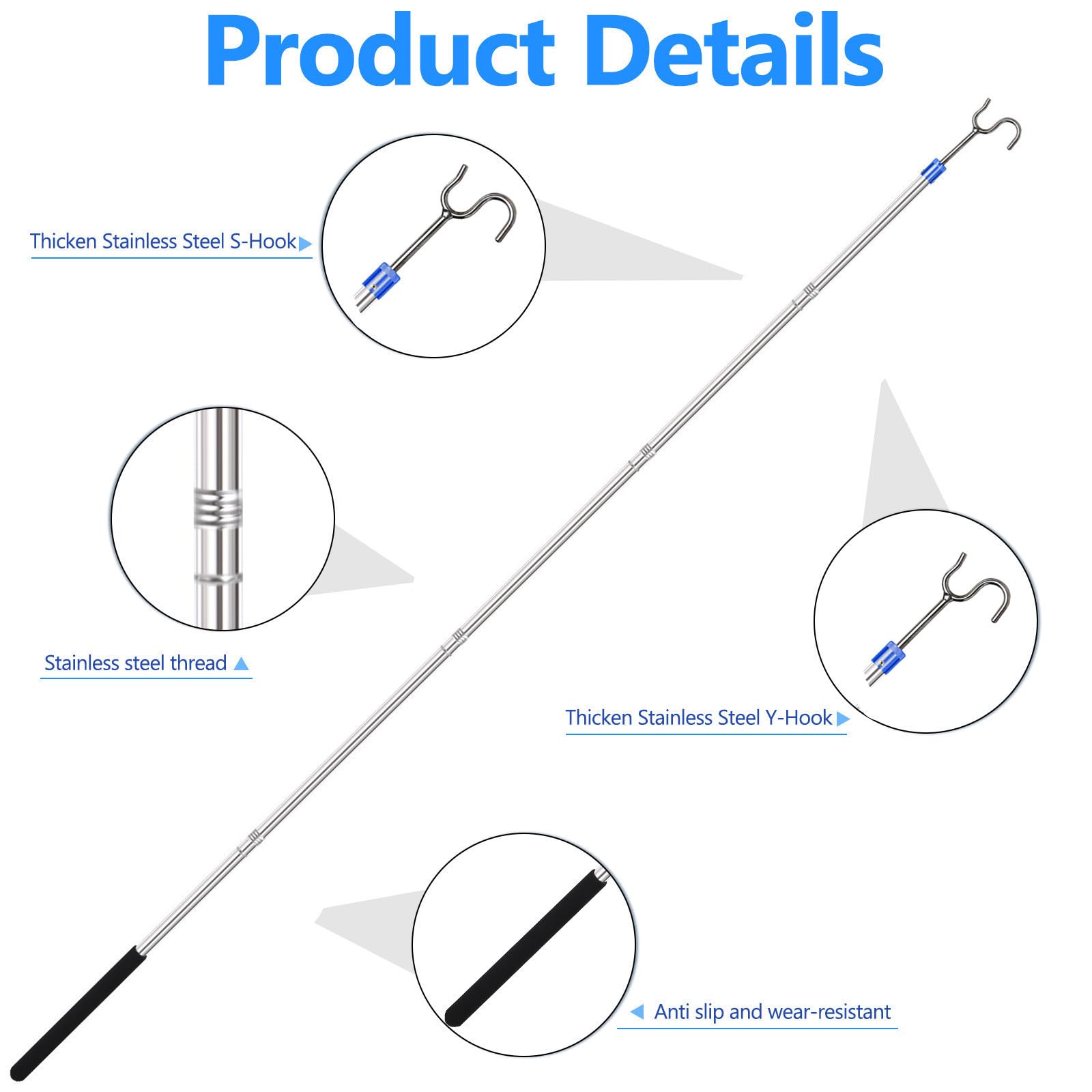 ISIVOVE Clothes Hook Pole, Adjustable 29 inches extends to 73 inches Hanger Hooks for Attic Hook Rods, Closet Storage Rods, Closet Hooks, Ideal for hanging clothes in homes and student dormitories