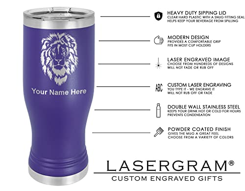 LaserGram 14oz Vacuum Insulated Pilsner Mug, Chef Hat, Personalized Engraving Included (Dark Purple)
