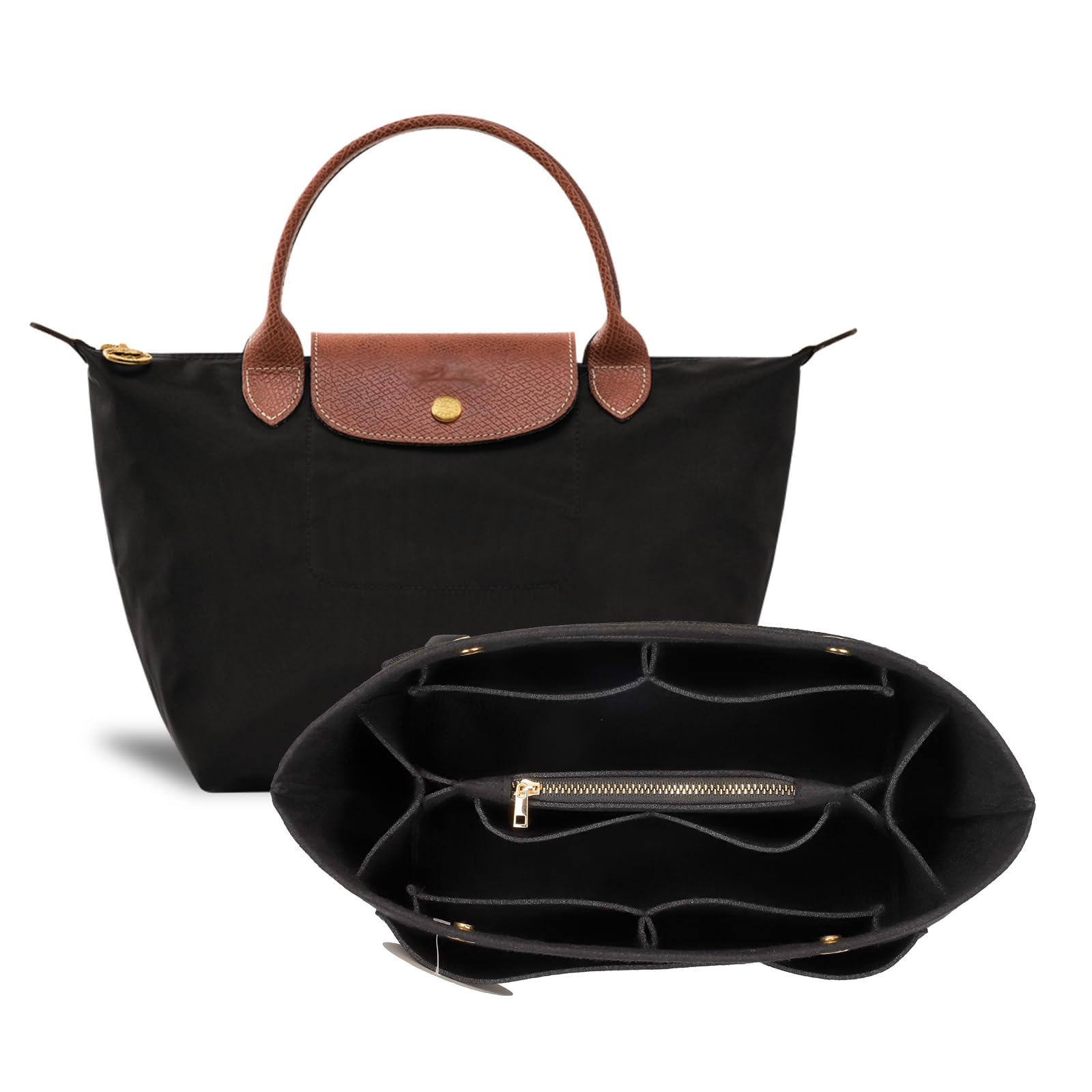 ETTP Purse Organizer Insert for le pliage Tote,Handbag Organizer Compatible with le pliage Shoulder Bag Large/Small,LE PLIAGE Top Handle Small/Medium (Black, Large)