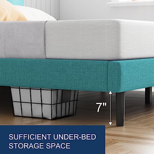 Molblly Queen Bed Frame Upholstered Platform with Headboard and Strong Wooden Slats, Strong Weight Capacity, Non-Slip and Noise-Free,No Box Spring Needed, Easy Assembly,Peacock Green