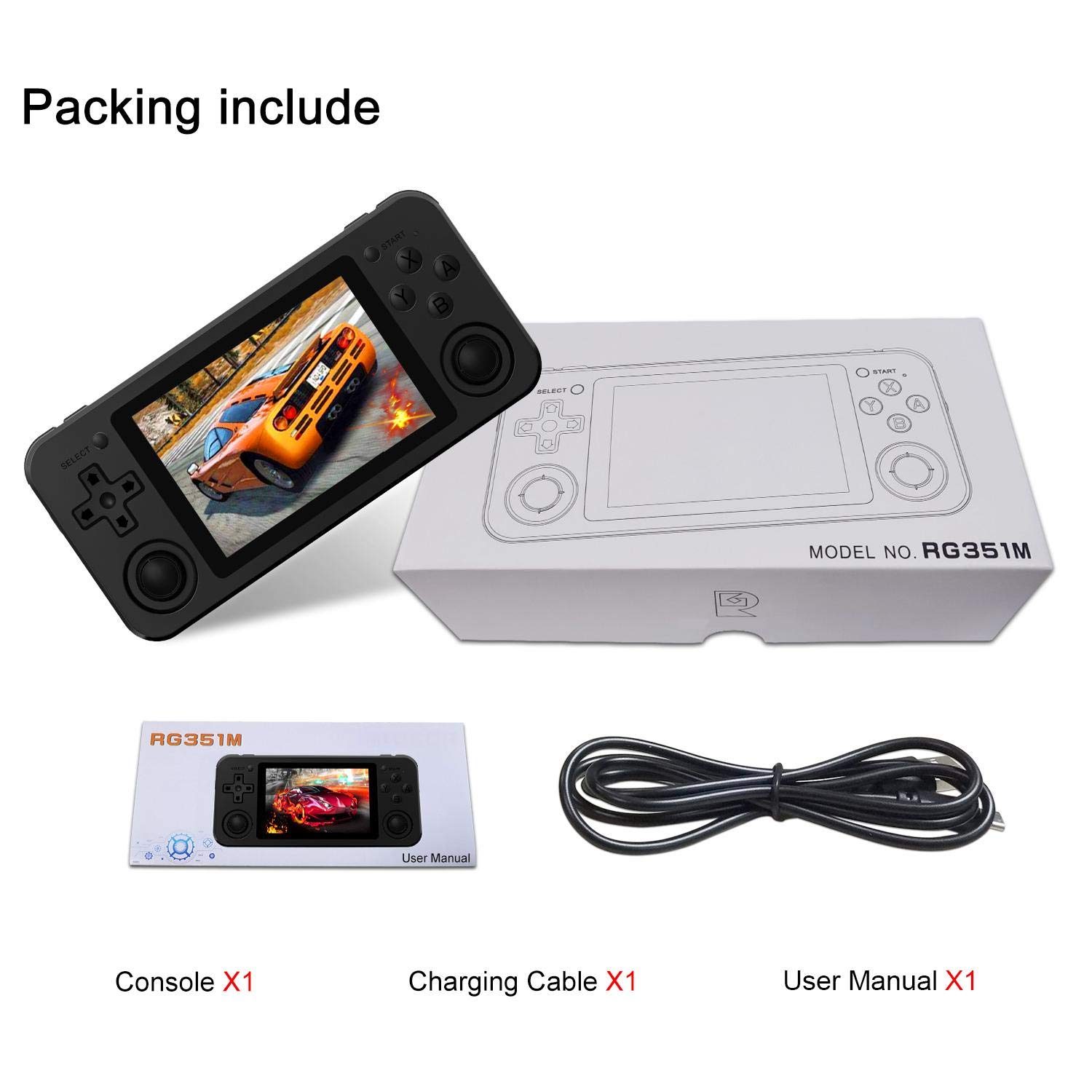 YEKKU Handheld Game Console,RG351M Metal Retro Game Console Handheld Video Game Player Linux,RK3326 with 2500 Games,3.5 inch IPS Screen Classic Pocket Game Cosole for Adults with 64GB TF Card
