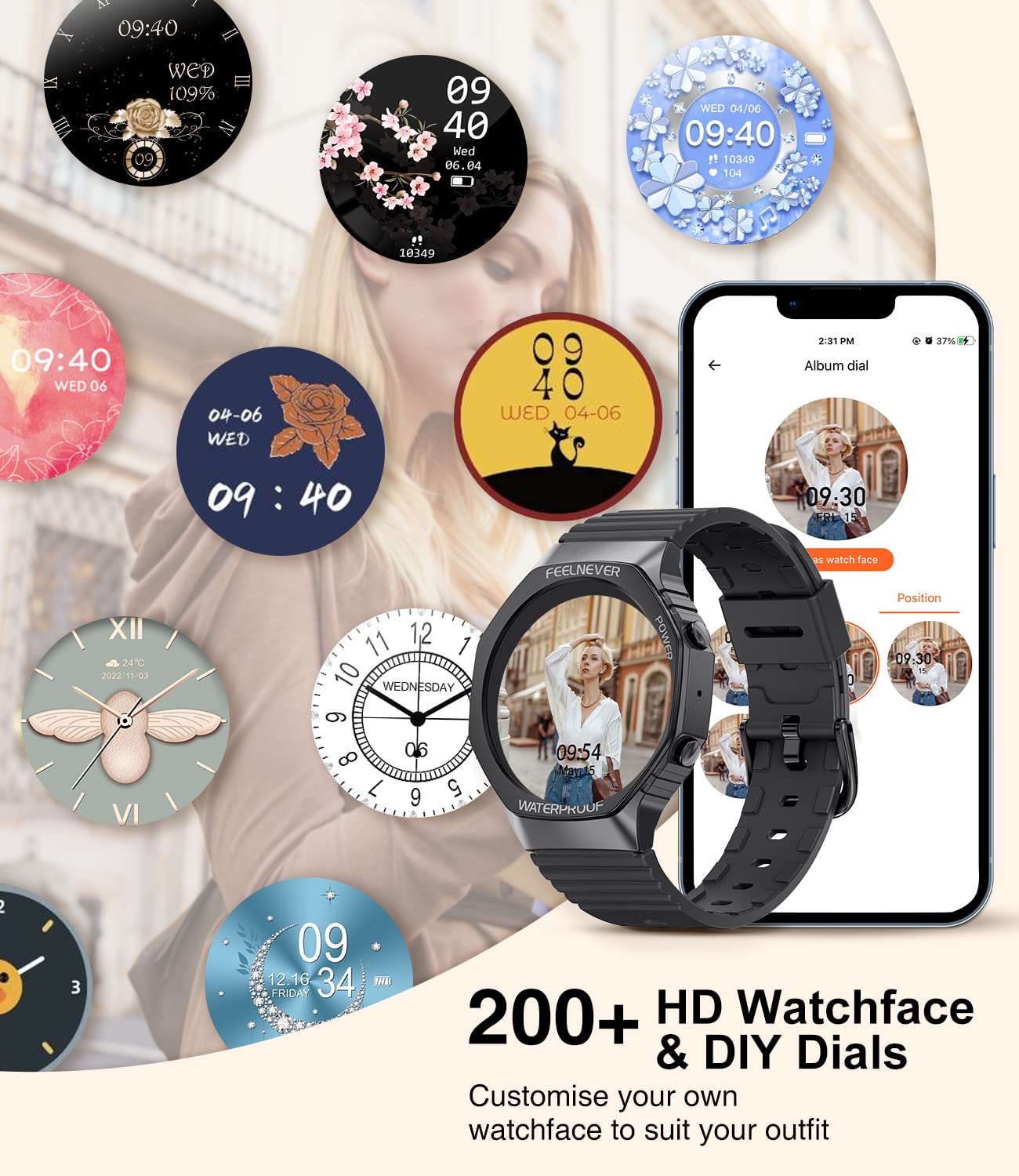 FOXBOX Smart Watch for Men(Answer/Make Call),1.32" Touch Screen Fitness Tracker with Blood Pressure/Heart Rate Tracker,Pedometer,Stopwatch,IP67 Waterproof Black Smart Watches for Android/iOS Phone