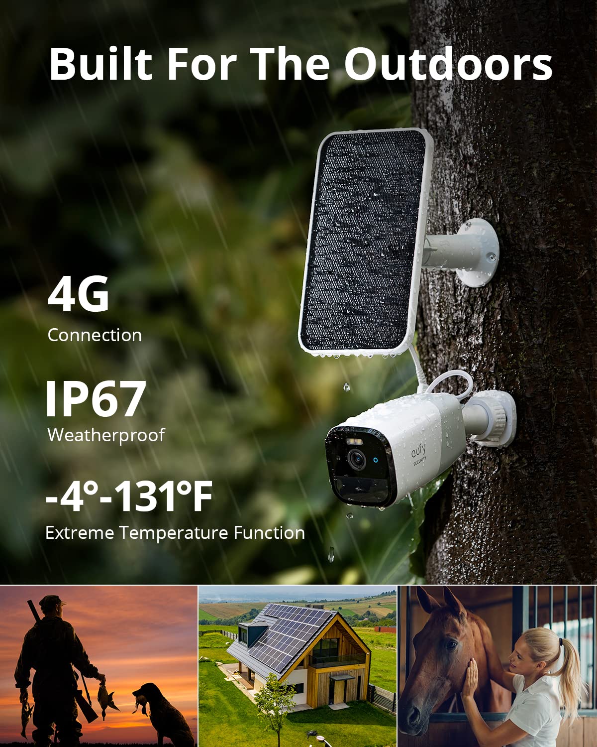 eufy Security 4G LTE Cellular Security Camera Wireless Outdoor, Solar Powered, 2K HD, Starlight Night Vision, Human Detection, GPS. Includes SIM Card and Built-in Local Storage. 4 Pack Bundle.