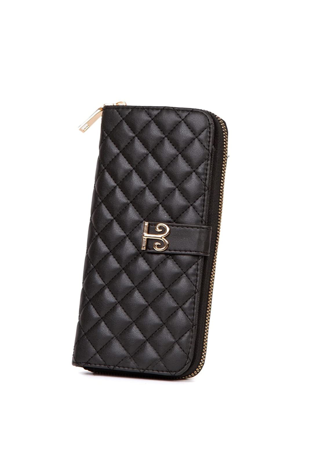 Women's Large Capacity Bifold Wallet | 9 Card Holder and ID Window | Quilted Design Soft Textured Zipped Handbag for Women | Vegan Leather Purse (Black)