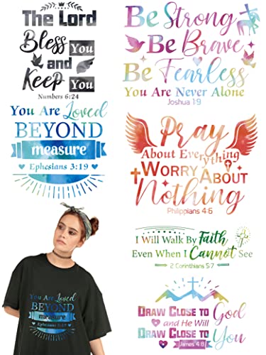 Laumoi Iron on Decals for Clothing Iron on Transfers for T Shirt HTV Heat Transfer Iron on Patches Bible Verse Jesus Inspirational Quote Sticker Applique for Hat Jacket DIY Craft (6 Pcs, Faith)