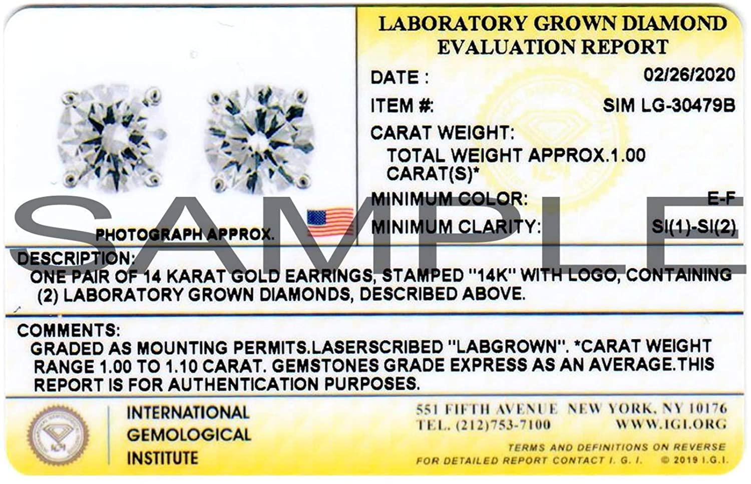 Diamond Wish IGI Certified 4 Carat Lab Grown Diamond Round Stud Earrings for Women in 14k White Gold (H-I, VS1-VS2, cttw) 3-Prong Martini Screw Back