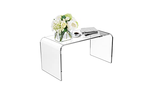 Odoor Direct Modern Acrylic Coffee Table, 32" x 16" x 16" Waterfall Acrylic Side Table with PVC Mat, 0.5" Thick Rectangle Clear Coffee Table for Living Room, Bedroom, Bathroom, Clear