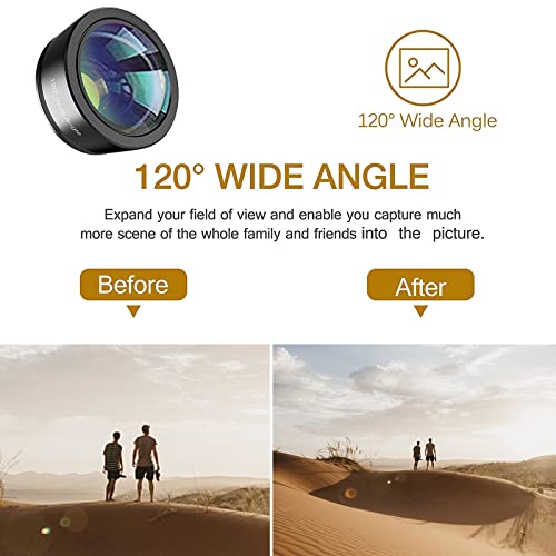 Phone Camera Lens 3-in-1 Kit :120° Supe Wide Angle +198° fisheye Lens+ 20x Macro Lens for iPhone Samsung Android & Most Smartphone,HD Phone Lens Kit