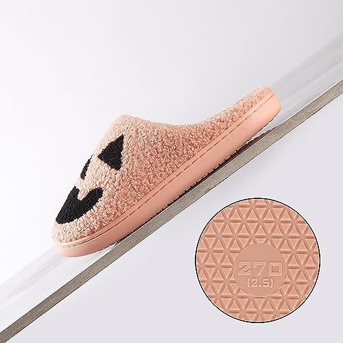 ODYQIG Halloween Pumpkin Slippers for Womens Mens Plush Warm Spooky Lantern Pumpkin Slippers House Shoes Black-41-42