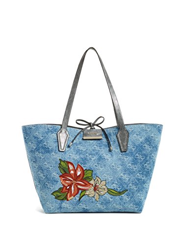 GUESS Bobbi Inside Out Tote Denim Logo/Pewter One Size