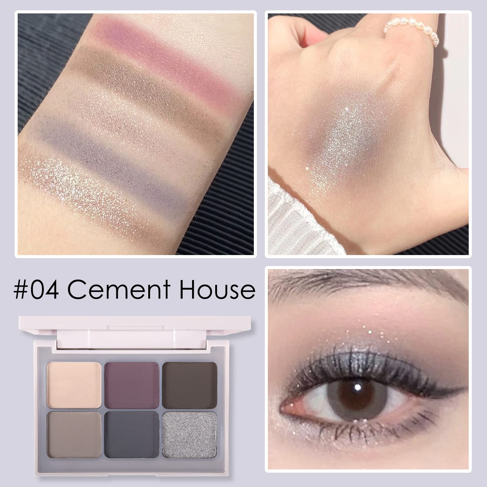 Erinde Matte Shimmer Eyeshadow Palette Makeup - 6Neutral Matte Shimmer Shades, Ultra-Blendable, Rich Colors, Velvety Pigmented Eye Shadow, Makeup Set Includes Mirror & Brush, Great for Travel, 04#