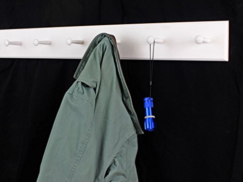 White Shaker Peg Rack - Solid Maple Peg Hook Rack - Wooden Wall Peg Coat Rack - Made in The USA (29" x 3.5" with 5 pegs)