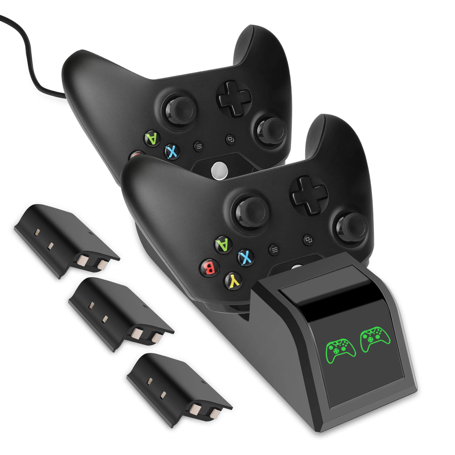 Controller Charger, FUXINYA Dual Controller Charger Station, Compatible with Xbox One/One X/One S Controller, Charger Stand, with 3 x 1200 mAh Rechargeable Battery Pack & Charging Dock