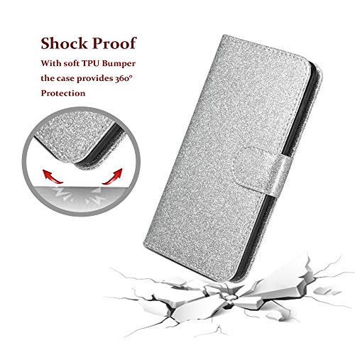 QLTYPRI iPhone 7 Plus Case iPhone 8 Plus Case Glitter PU Leather Wallet Case Detachable Magnetic Slim Case with Card Slots Kickstand 2 in 1 Design Removable Back Cover for iPhone 7P 8P - Silver
