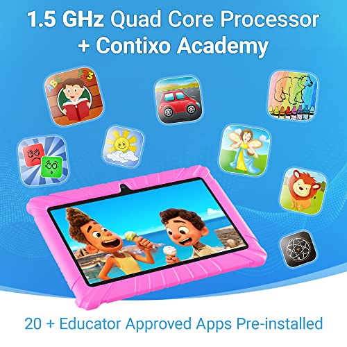 Contixo 7 inch Kids Learning Tablet Bundle - 16GB Storage, Bluetooth, Android, Dual Cameras, Parental Control, Kids Bluetooth Headphone & 32GB microSD Card