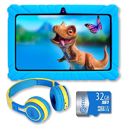 Contixo 7 inch Kids Learning Tablet Bundle - 16GB Storage, Bluetooth, Android, Dual Cameras, Parental Control, Kids Bluetooth Headphone & 32GB microSD Card